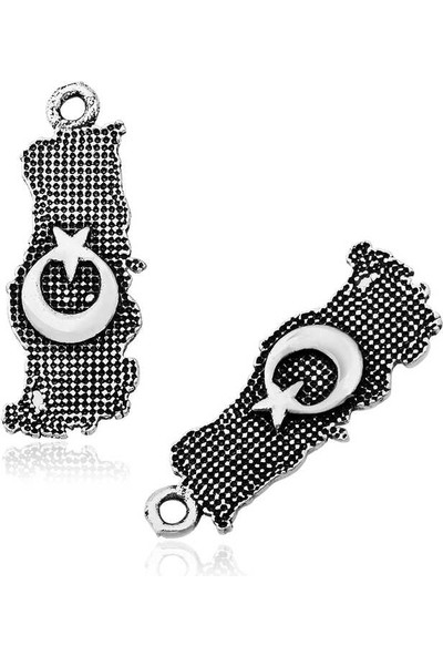 Gumush Gümüş Ay Yıldız Motifli Türk Bayrağı Tesbih Püskülü