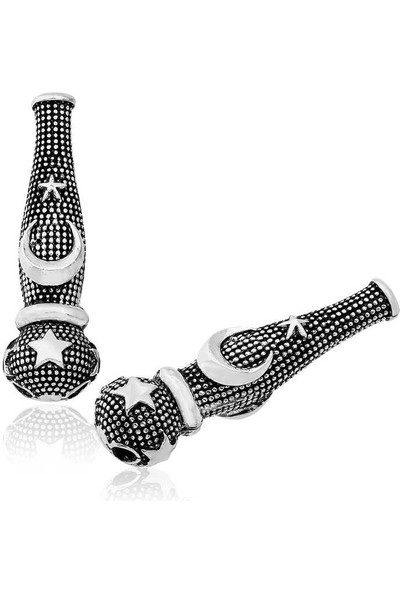 Gumush Gümüş Nokta Işlemeli Ayyıldız Motifli Tesbih Imamesi