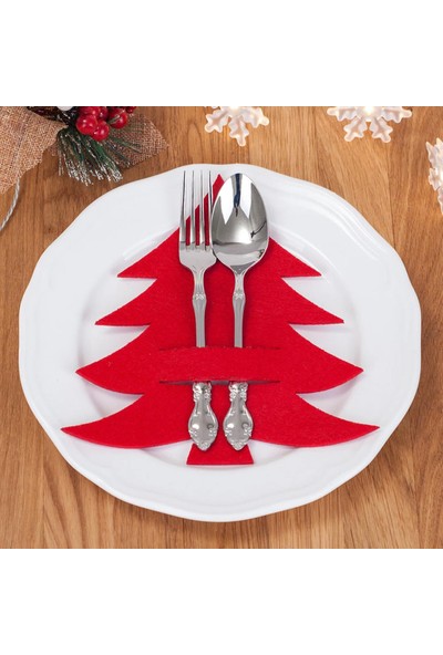 Lora Davet Yılbaşı Yeniyıl Süsü Keçe Dekoratif Çam Ağacı Kaşıklık (2 Adet) Kırmızı - 16244