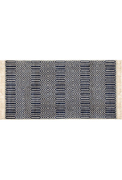 English Home Cool Geometric Polyester-Jüt Halı 80x150 Cm Lacivert English Home Cool Geometric Polyester-Jüt Halı 80x150 Cm Lacivert