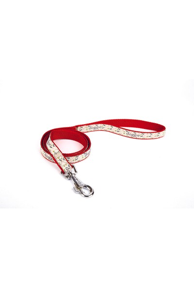Doggie Desenli Süslü Dokuma Köpek Gezdirme Kayışı El Yapımı 2 x 140 cm Kırmızı