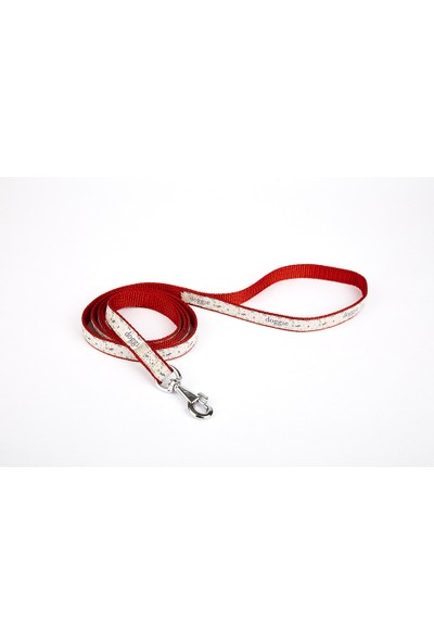 Doggie Desenli Süslü Dokuma Köpek Gezdirme Kayışı El Yapımı 1,5 x 160 cm Kırmızı