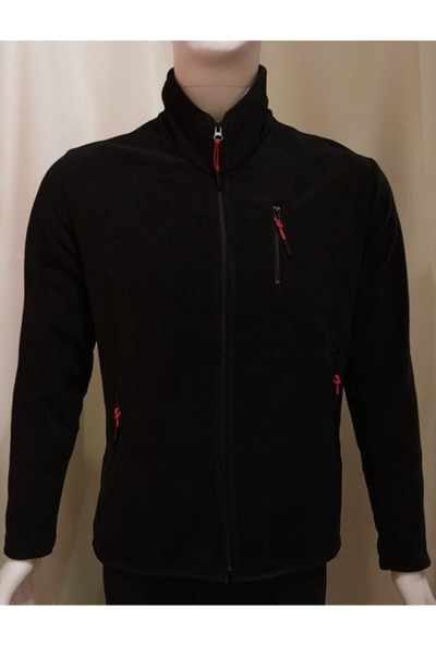 BK Butik Siyah Dik Yaka Üç Cepli Kırmızı Ip Detaylı Fermuarlı Erkek Polar BK Butik Siyah Dik Yaka Üç Cepli Kırmızı Ip Detaylı Fermuarlı Erkek Polar