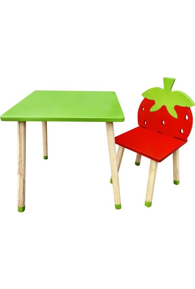 Gaga Wood Ahşap Çocuk Oyun ve Aktivite Masa Sandalye Takımı - Çilek- Ahşap