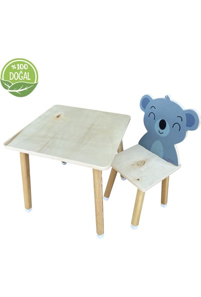 Gaga Wood Doğal Ahşap Çocuk Aktivite Masa ve Sandalye Takımı - Koala