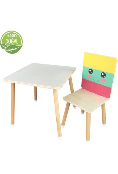 Gaga Wood Doğal Ahşap Çocuk Aktivite Masa ve Sandalye Takımı-Kare Dondurma