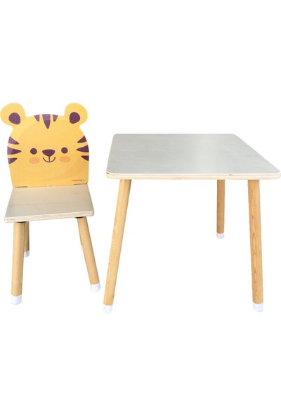 Gaga Wood Doğal Ahşap Çocuk Aktivite Masa ve Sandalye Takımı - Kaplan