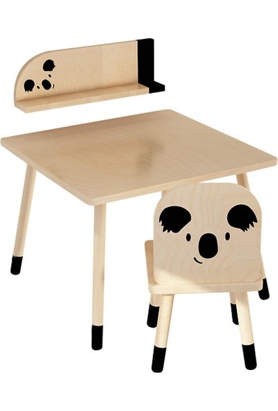 Gaga Wood Kayın Ağacı Çocuk Aktivite Masa Sandalye ve Raf Takımı - Koala