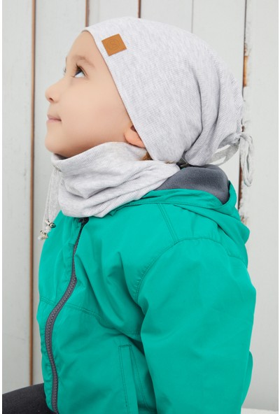 Babygiz Erkek Bebek Çocuk Melanj Ip Detaylı Şapka Bere Boyunluk Takım Rahat %100 Pamuklu Kaşkorse