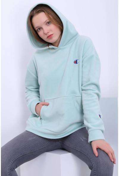 Rapapa Kadın Kapüşonlu Polar Sweat Su Yeşili 3011- Rapapa Kadın Kapüşonlu Polar Sweat Su Yeşili 3011-