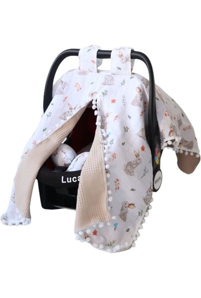 Hi-minitr Tavşan Desenli Çift Katlı Puset Örtüsü-Minderi-Çarşafı