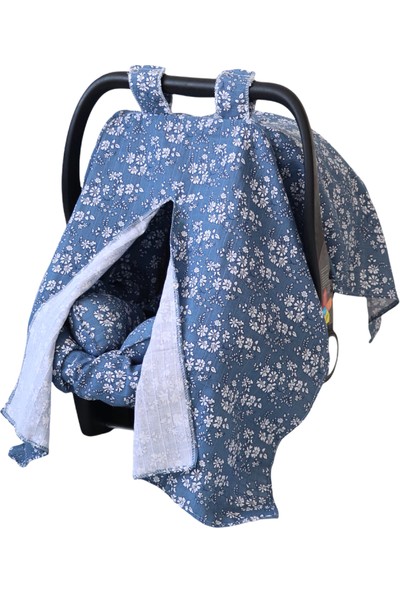 Hi-minitr Mavi Çiçek Desenli Tek Katlı Puset Örtüsü-Minderi-Çarşafı Hi-minitr Mavi Çiçek Desenli Tek Katlı Puset Örtüsü-Minderi-Çarşafı