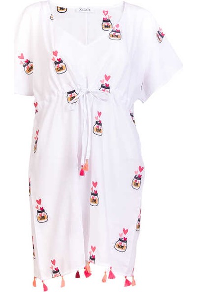 Zelice Kalpli Beyaz Plaj Elbisesi
