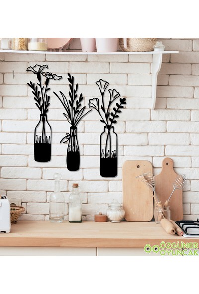 Özgüner Oyuncak 3'lü Şişede Çiçek Ahşap Duvar Dekoru Tablohk