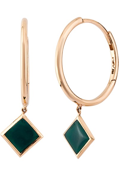 Nev Pırlanta Yeşil Mineli Altın Küpe