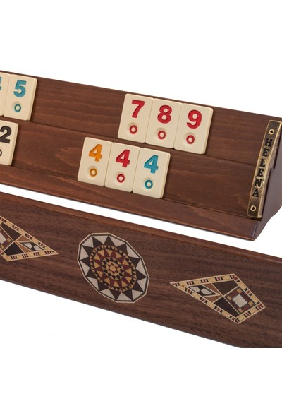 Helena Wood Art Kardelen El Yapımı Masif Ahşap Okey Takımı Mozaikli Ceviz