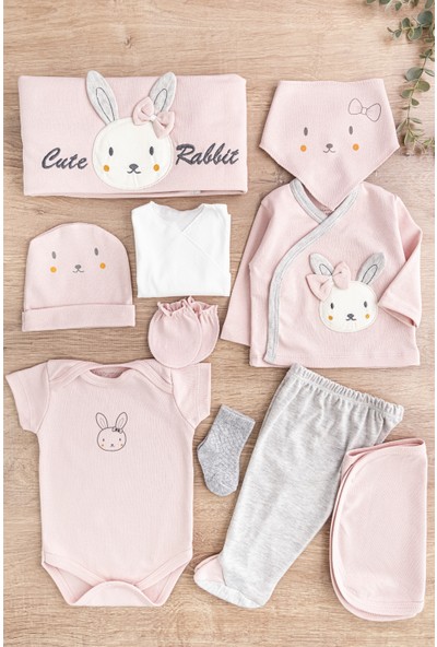 Babymod Natural Tavşan Figürlü 10 Parça Kız Bebek Hastane Çıkışı Bebek Takımı