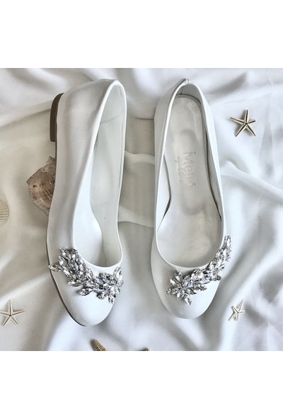 Mello Ayakkabı Kristal Taşlı Gelin Babet Ayakkabı