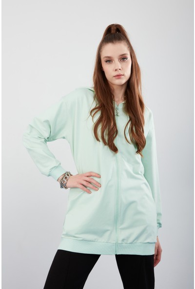 Mizalle Basic Fermuarlı Mint Sweatshirt Mizalle Basic Fermuarlı Mint Sweatshirt