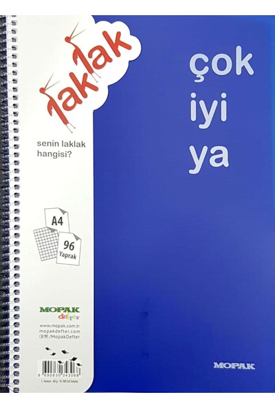 Mopak 96 Yaprak Pp Kapak Helezon Ciltli Kareli Defter Mavi