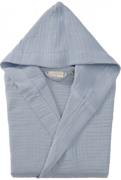 Merbasita Açık Mavi Düz Müslin Çocuk Bornozu 4-6 Yaş