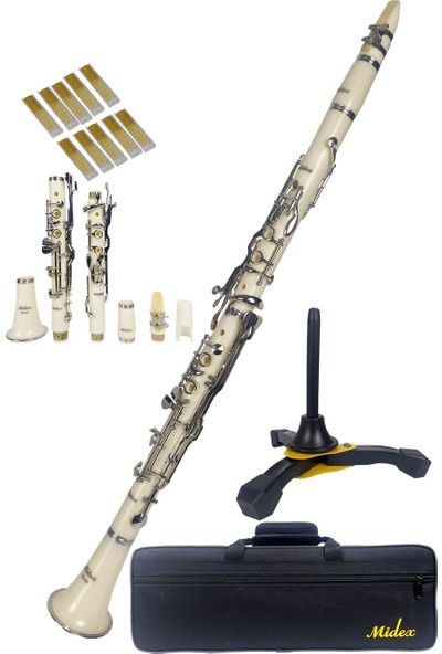 Midex MK-404ST Profesyonel Sol Klarnet 4 Yüzüklü (10 Adet Kamış Stand Çanta ve Full Aksesuar) Midex MK-404ST Profesyonel Sol Klarnet 4 Yüzüklü (10 Adet Kamış Stand Çanta ve Full Aksesuar)