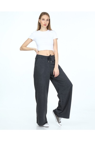 Basıca Kadın Antrasit Geniş Paça %100 Pamuklu Eşofman Altı Basıca Kadın Antrasit Geniş Paça %100 Pamuklu Eşofman Altı