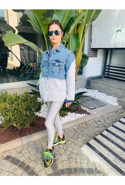 Veto Jeans Gri Kadın Kapitone Oversize Jean Ceket Veto Jeans Gri Kadın Kapitone Oversize Jean Ceket