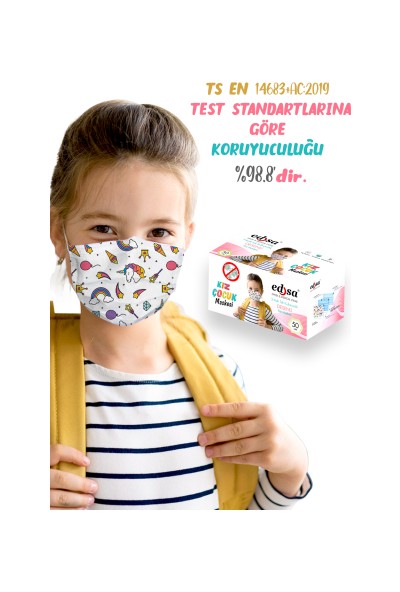 Edsa 3-14 Yaş Kız Çocuk 10 Desen 50 Adet 3 Katlı Meltblownlu Telli Tek Kullanımlık Maske Edsa 3-14 Yaş Kız Çocuk 10 Desen 50 Adet 3 Katlı Meltblownlu Telli Tek Kullanımlık Maske
