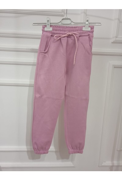 Nacar Çarşı Kız Çocuk Üç Iplik Şardonlu Kalın Polar Toz Pembe Eşofman Alt