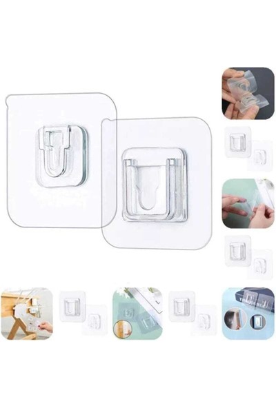 Rng Shopping Çift Taraflı Yapışkanlı Geçmeli Klips Eşya Sabitleme Askısı Şeffaf Duvar Kancası 2'li Set Rng Shopping Çift Taraflı Yapışkanlı Geçmeli Klips Eşya Sabitleme Askısı Şeffaf Duvar Kancası 2'li Set