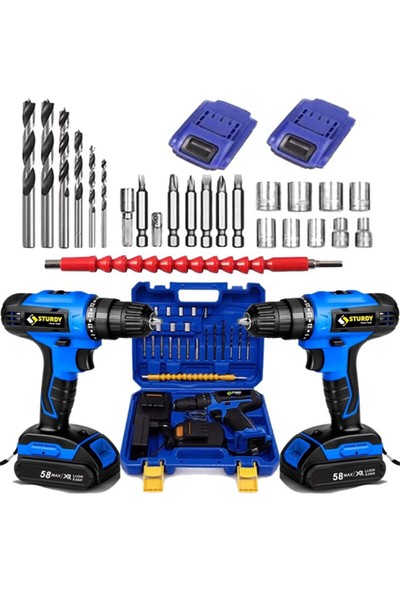 Sturdy Japon Tools 58V 8AH Kn Metal Şanzıman Şarjlı Çift Akülü Vidalama 27PRÇ Uç Setli Sturdy Japon Tools 58V 8AH Kn Metal Şanzıman Şarjlı Çift Akülü Vidalama 27PRÇ Uç Setli