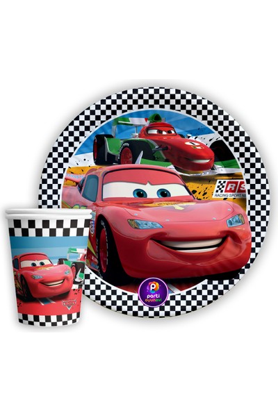 Parti Ustası Cars Arabalar Karton 8'li Tabak ve 8'li Bardak Tabak 8'li