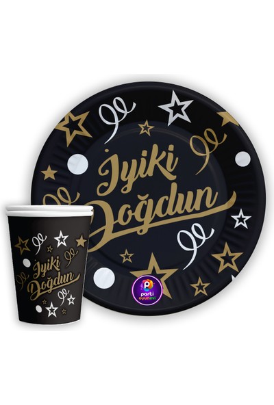 Parti Oyun Evi Iyiki Doğdun Siyah Karton 8'li Tabak ve 8'li Bardak Tabak 8'li Parti Oyun Evi Iyiki Doğdun Siyah Karton 8'li Tabak ve 8'li Bardak Tabak 8'li
