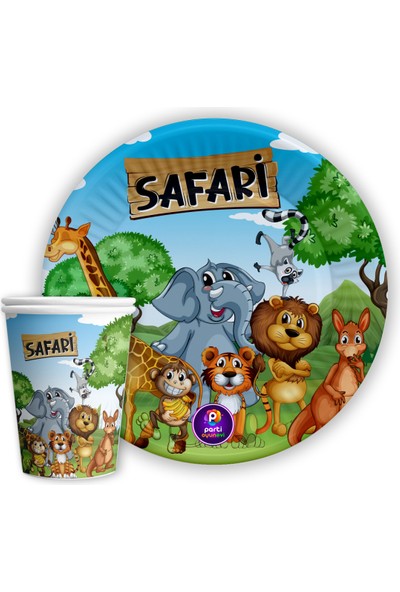 Parti Ustası Safari Karton 8'li Tabak ve 8'li Bardak Tabak 8'li