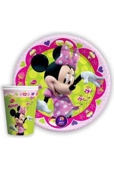 Parti Ustası Minnie Karton 8'li Tabak ve 8'li Bardak Tabak 8'li