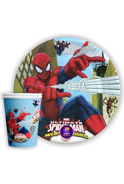 Parti Ustası Spiderman Karton 8'li Tabak ve 8'li Bardak Tabak 8'li