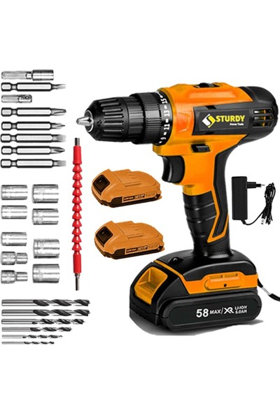 Sturdy Japon Tools 52V 4AH Jl-C Metal Şanzıman Sıngle Şarjlı Çift Akülü Vidalama 27PRÇ Uç Setli