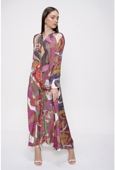 Aker 4203112 Desenli Rahat Kesim Elbise