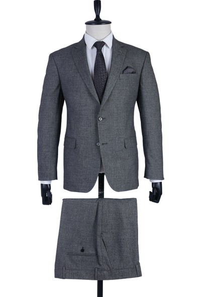 İmza Siyah Kendinden Desenli Comfort Fit Takım Elbise