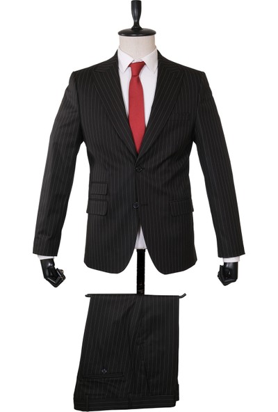 İmza Çizgili Desen Slim Fit Takım