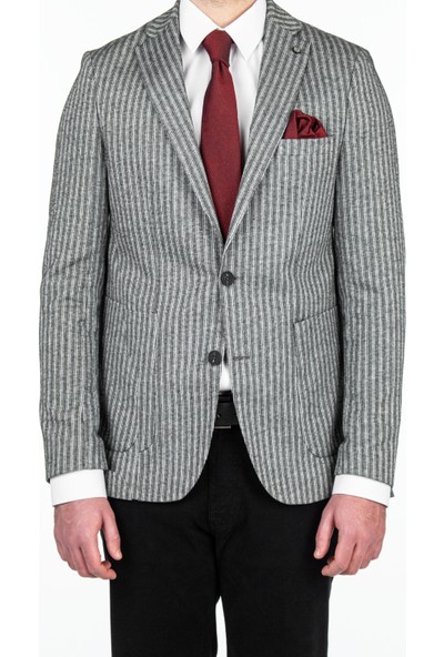 İmza Siyah Çizgili Desen Slim Fit Erkek Ceket