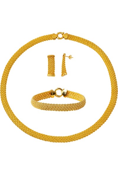Bilezikci Hasır Örgü Zincirli Altın Takı Seti