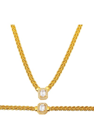 Bilezikci Gerdanlık & Bileklik Baget Taşlı Altın Set