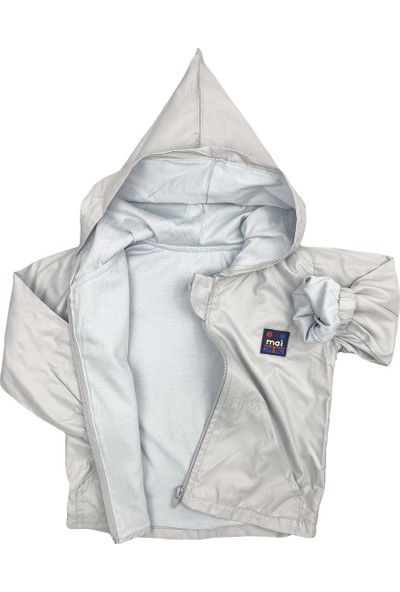 Maibella Kapüşonlu Düz Renk Bebek Yağmurluk Gri