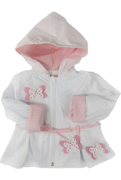 Baby Rosa Kelebek Brodeli Kemerli Bebek Yağmurluk