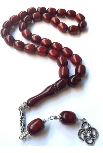 Tesbihkenti Iri Taneli Bordo Renk Toz Kehribar Tesbih