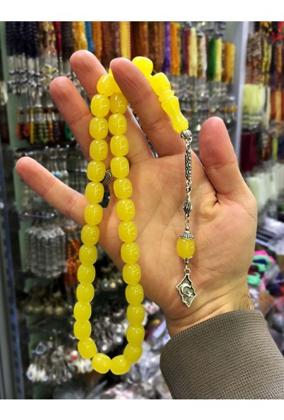 Tesbihkenti Iri Taneli Limon Renk Toz Kehribar Tesbih