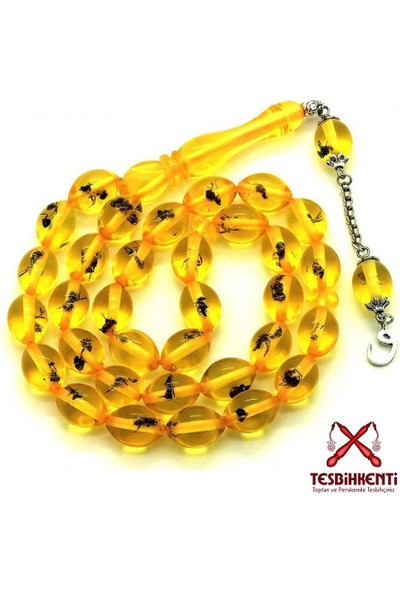 Tesbihkenti Arpa Kesim Karınca Fosilli Toz Kehribar Tesbih