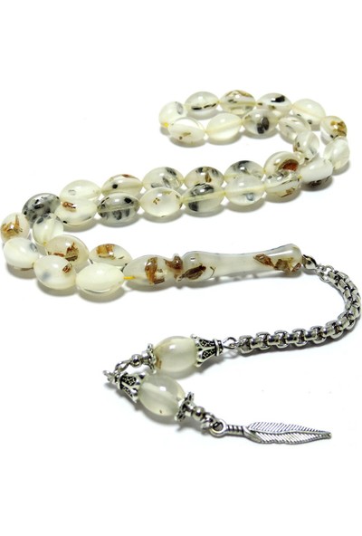 Tesbihkenti Beyaz Parçacıklı Toz Kehribar Tesbih